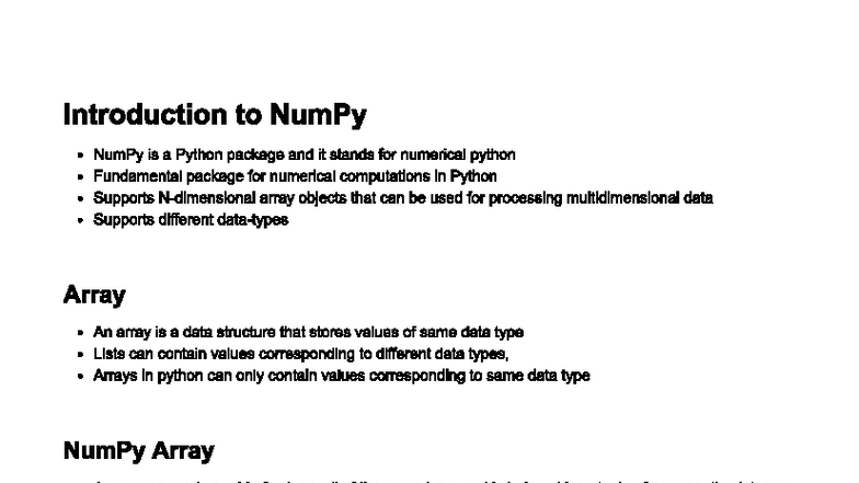 Introduction to NumPy: Fundamentals of Numerical Python - Studocu