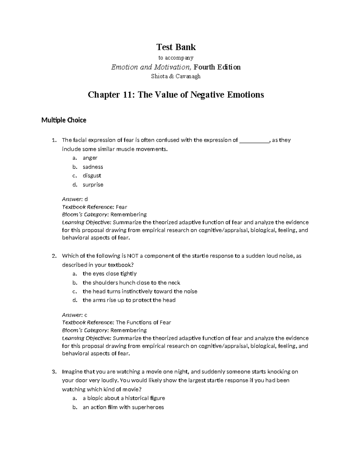 Test Bank for Emotion and Motivation (4th Ed) - Chapter 11 Insights ...