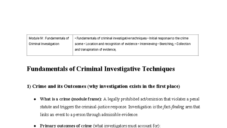 Mod IV: Fundamentals of Forensic Psychology - Crime Scene Investigation - Studocu