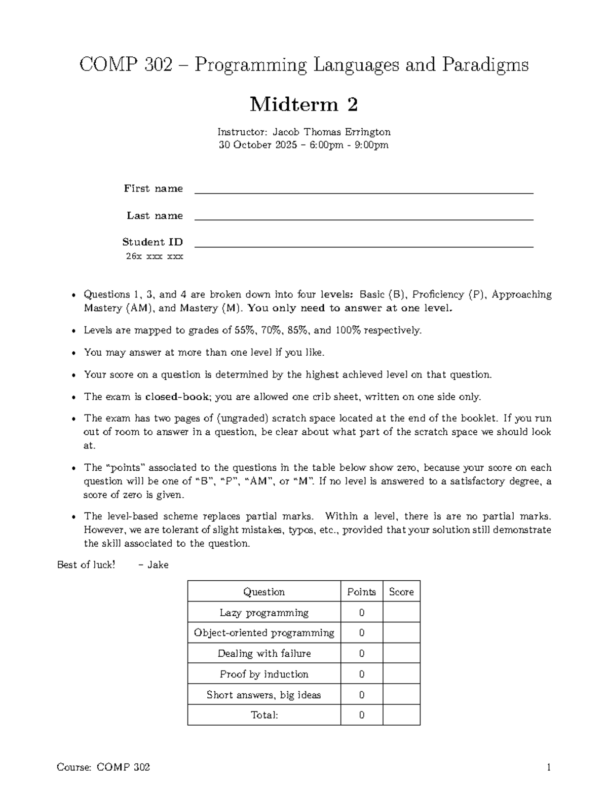 COMP 302 Programming Languages & Paradigms Midterm 2 Study Guide - Studocu