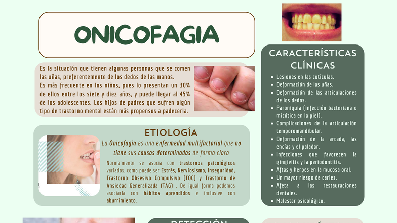 ONICOFAGIA: CARACTERÍSTICAS CLÍNICAS Y ODONTOLOGÍA - Studocu