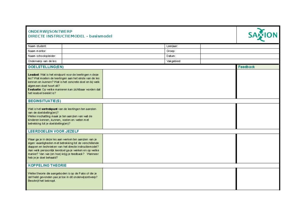 Onderwijsontwerp Directe Instructiemodel Basismodel - Leerjaar en ...