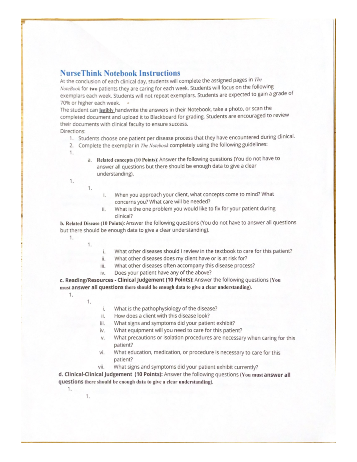 NUR 101 NurseThink Notebook Instructions for Clinical Reflection - Studocu