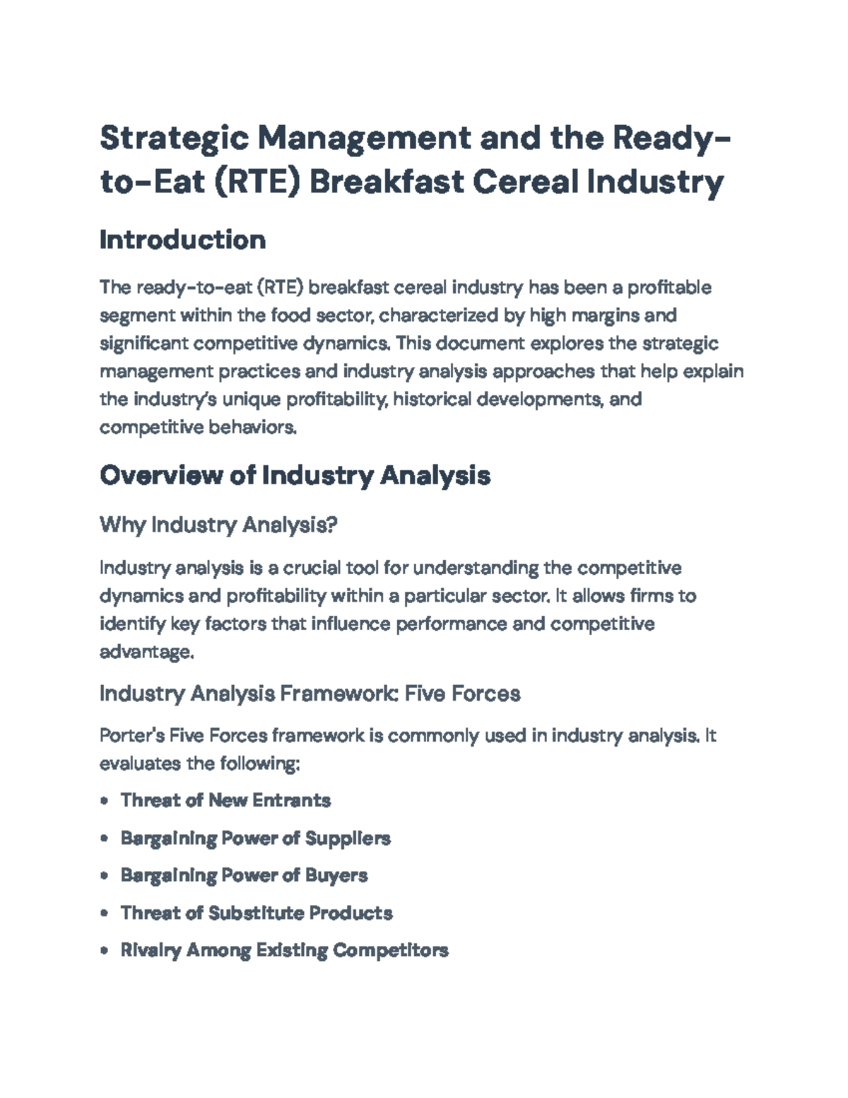 Strategic Management Analysis of the RTE Breakfast Cereal Industry ...