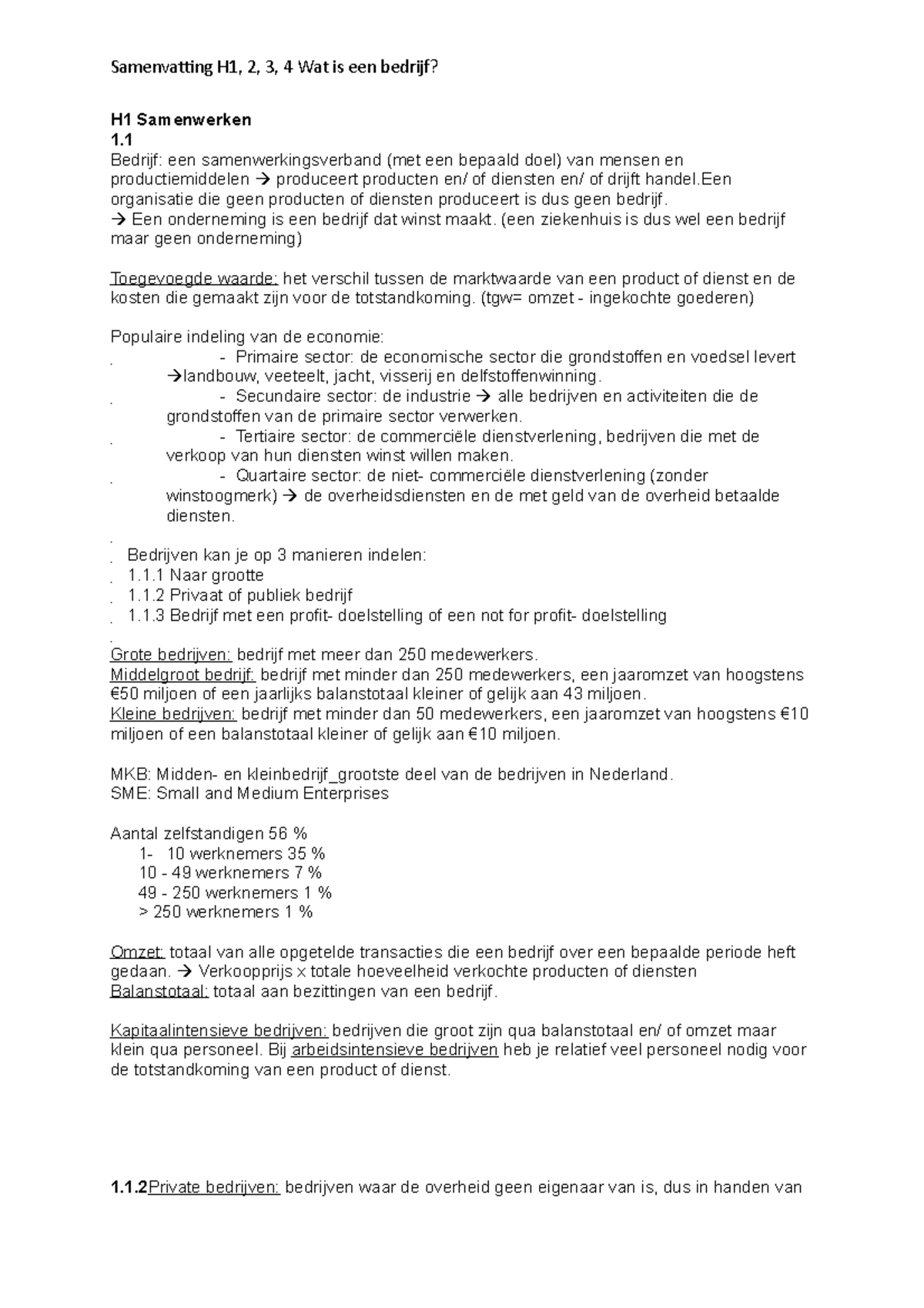 Samenvatting Wat Is Een Bedrijf? - Hoofdstuk 1-4 - Warning: TT: more functions defined than ...