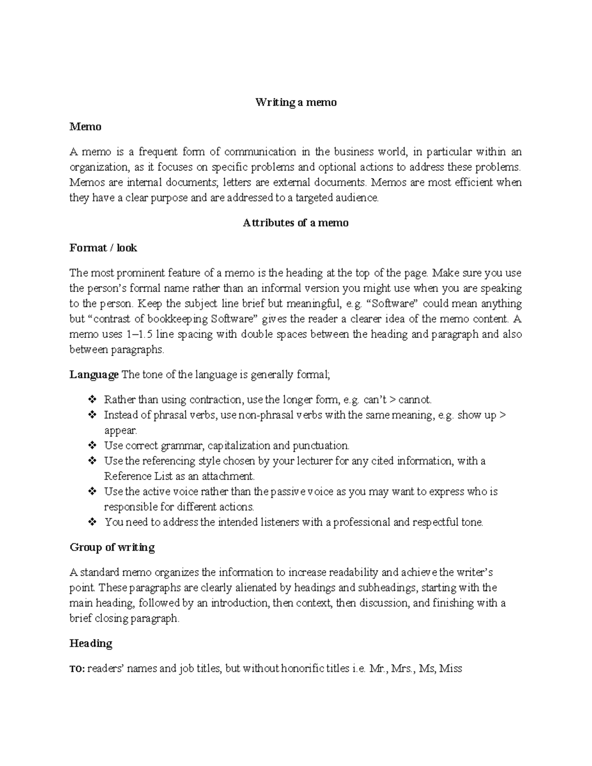 Memo Business Memo Assignment Writing A Memo Memo A Memo Is A Frequent Form Of Communication