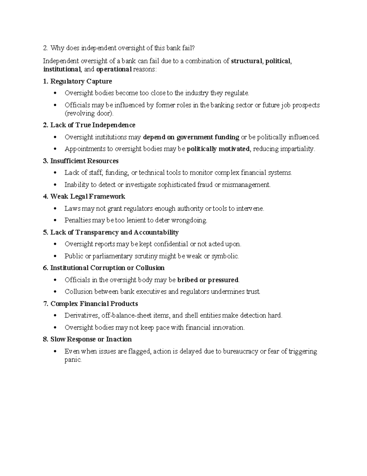 BE - Final Group Assignment: Failures in Bank Oversight - Studocu