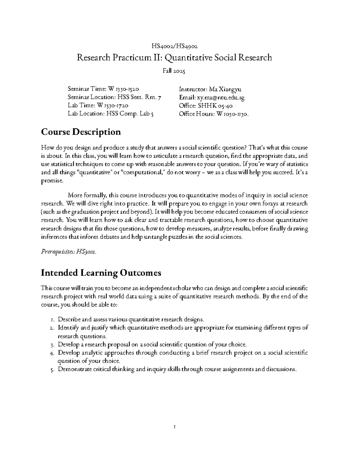 HS4002: Research Practicum II - Quantitative Social Research Overview ...