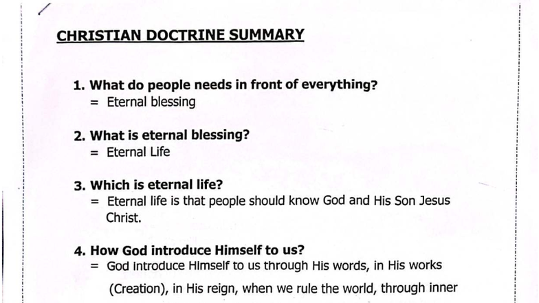 Christian Doctrine Summary: Key Concepts and Teachings - Studocu