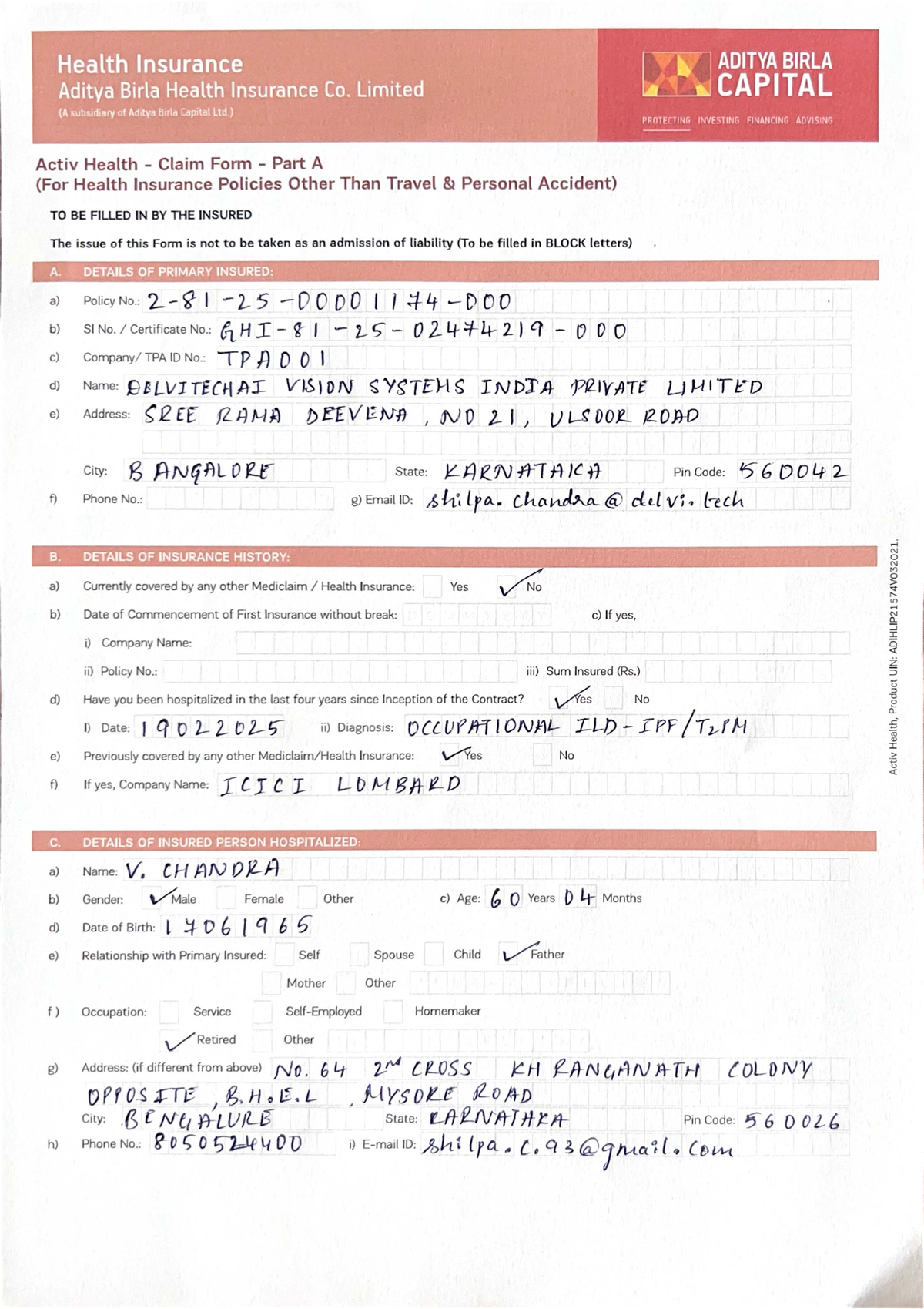 Activ Health Claim Form - Aditya Birla Health Insurance - Studocu