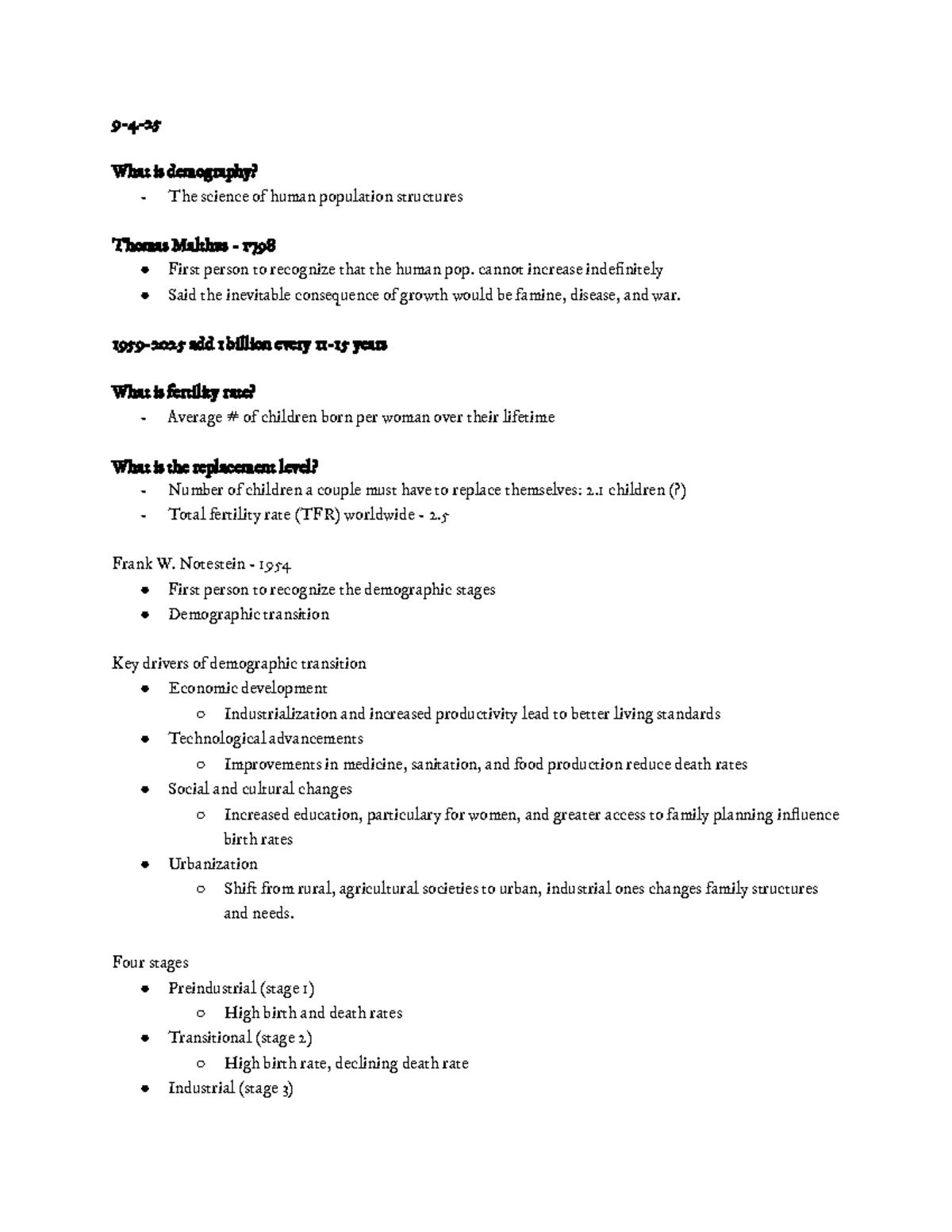 Demography Notes: Understanding Population Dynamics and Trends - Studocu