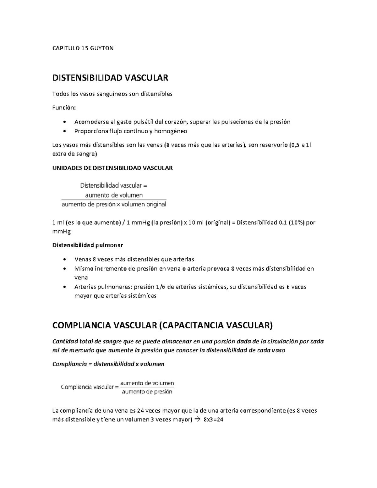 Resumen del Capítulo 15: Distensibilidad Vascular en Guyton - Studocu