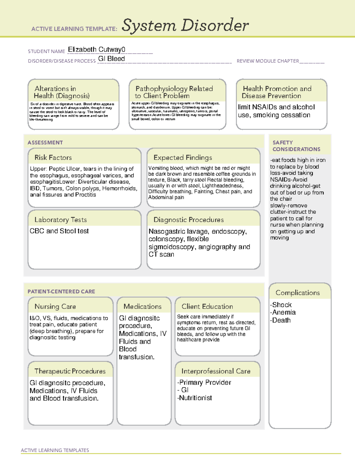 ATI GI Bleed Active Learning Template for Health Assessment - Studocu
