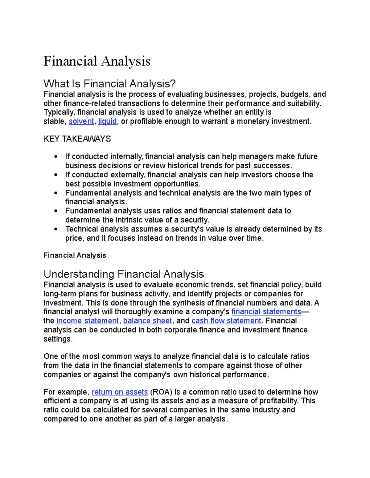 Financial Analysis - It is very resourceful - Financial Analysis What ...