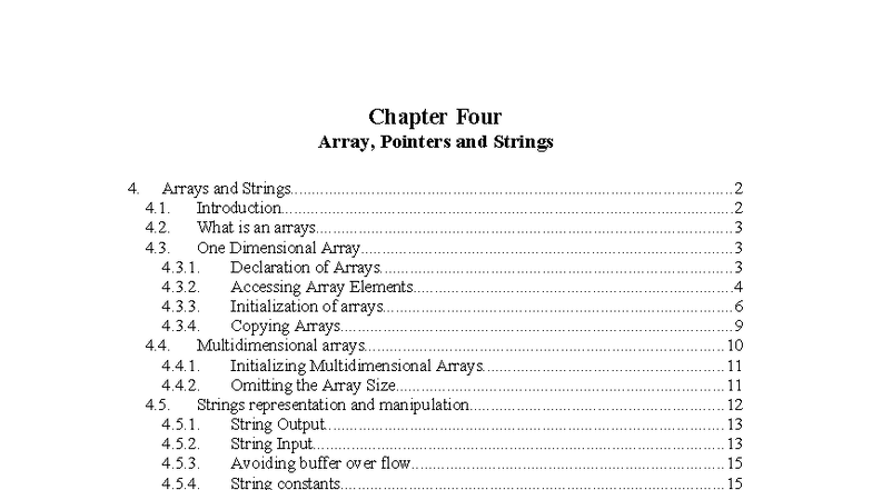 Chapter 4: Arrays, Pointers, and Strings Overview - Studocu