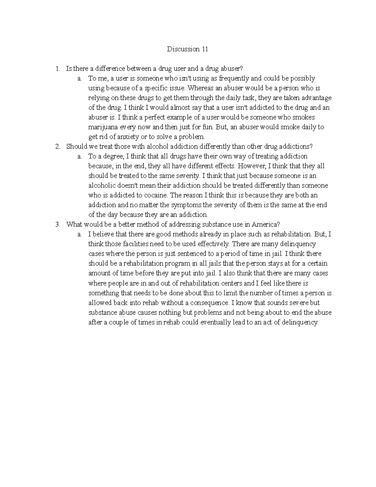 Discussion 11: Understanding Drug Use vs. Abuse and Treatment ...
