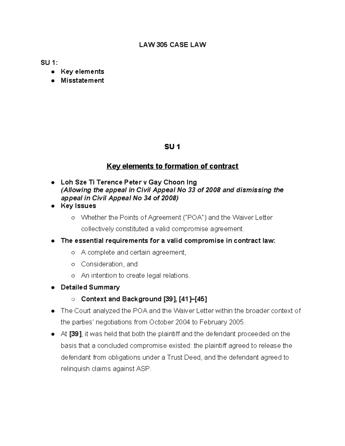 LAW 305 Case Summaries - Comprehensive Analysis of Key Cases - Studocu