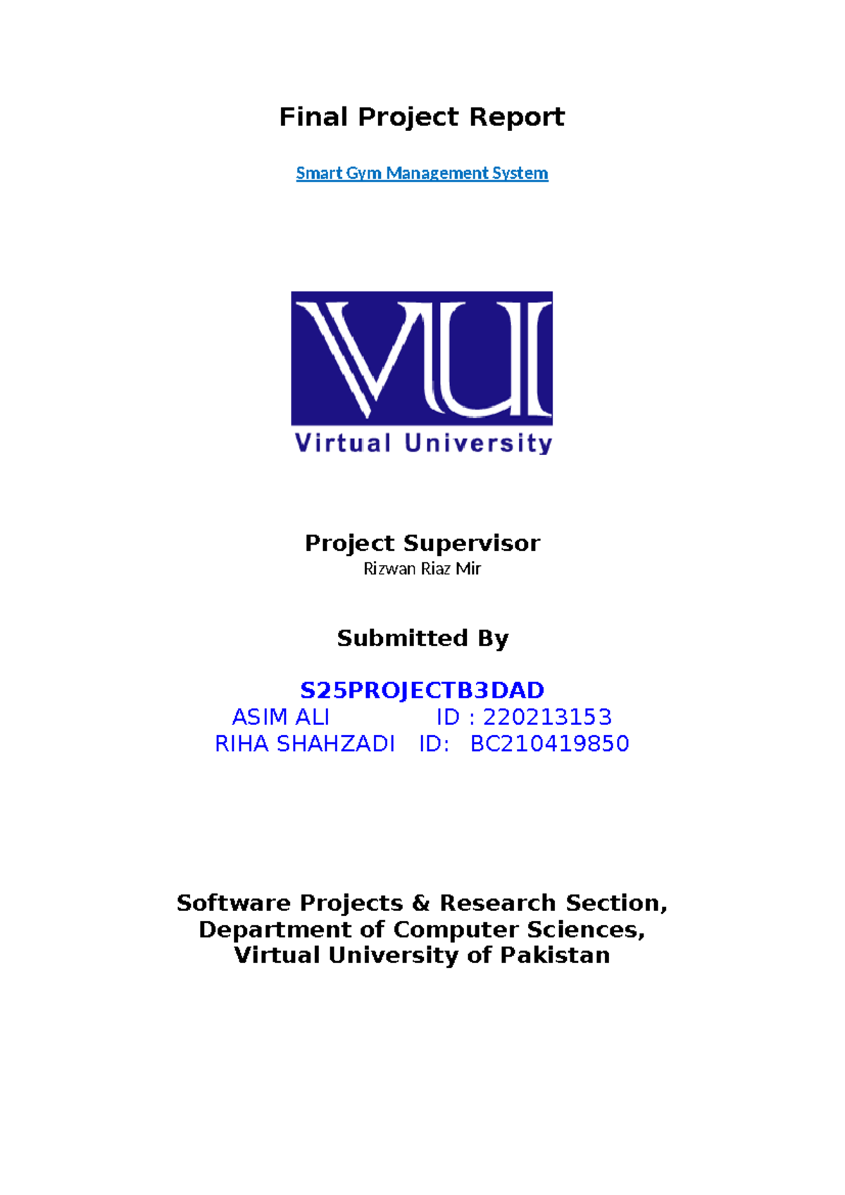 Final Project Report: Smart Gym Management System (S25PROJECTB3DAD ...