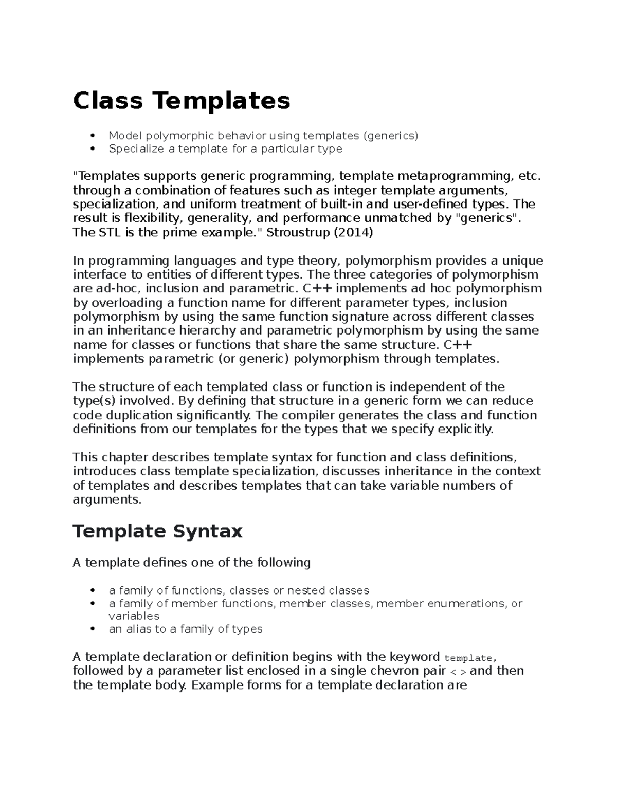 Class Templates - Class Templates Model polymorphic behavior using ...