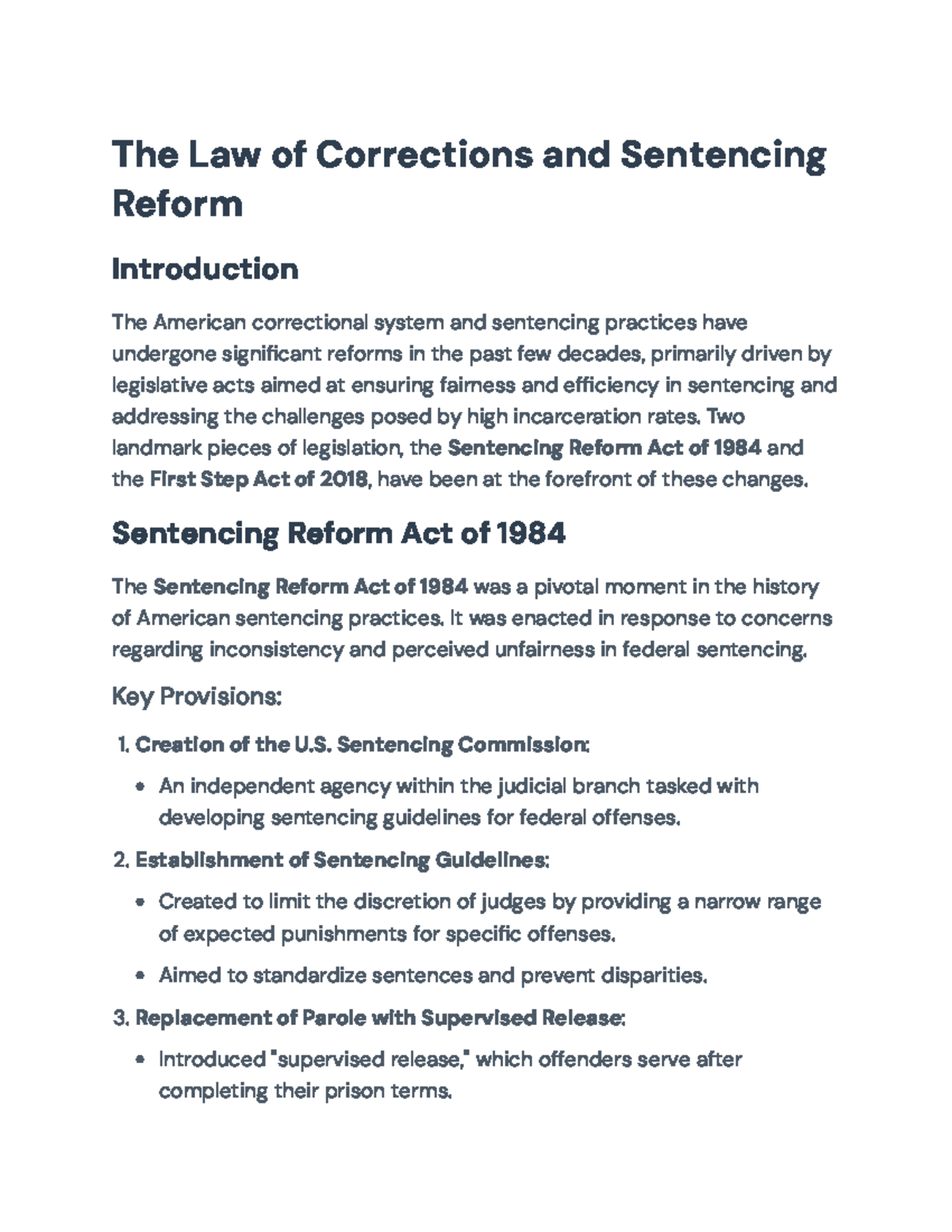 Reform of the American Correctional System: Key Legislative Changes ...