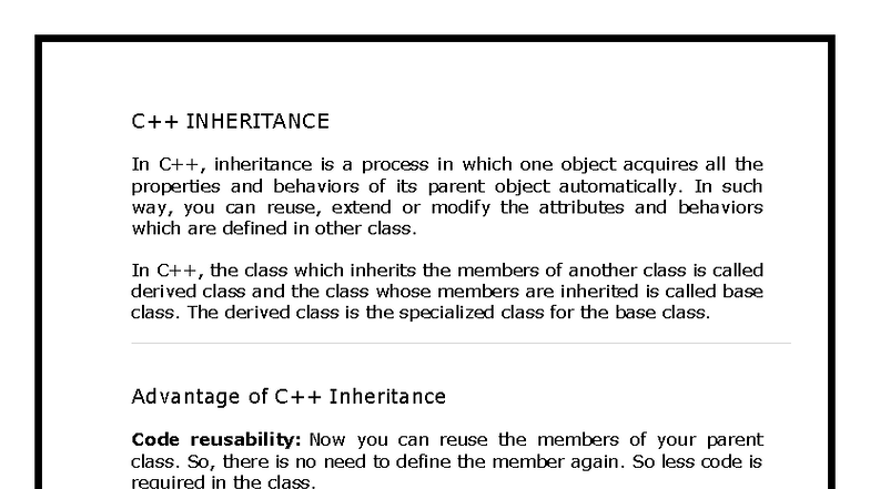 TEJAc++ODLA - Inheritance Concepts and Types Explained - Studocu