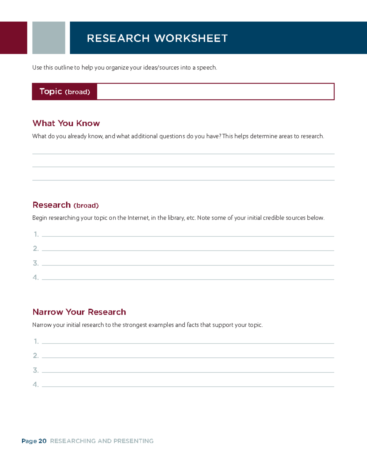 Outline Researching and Presenting - Page 20 RESEARCHING AND PRESENTING ...
