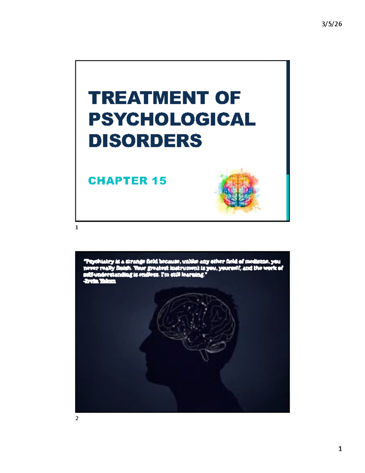 Psychological Disorders Treatment - Chapter 15 Overview - Studocu