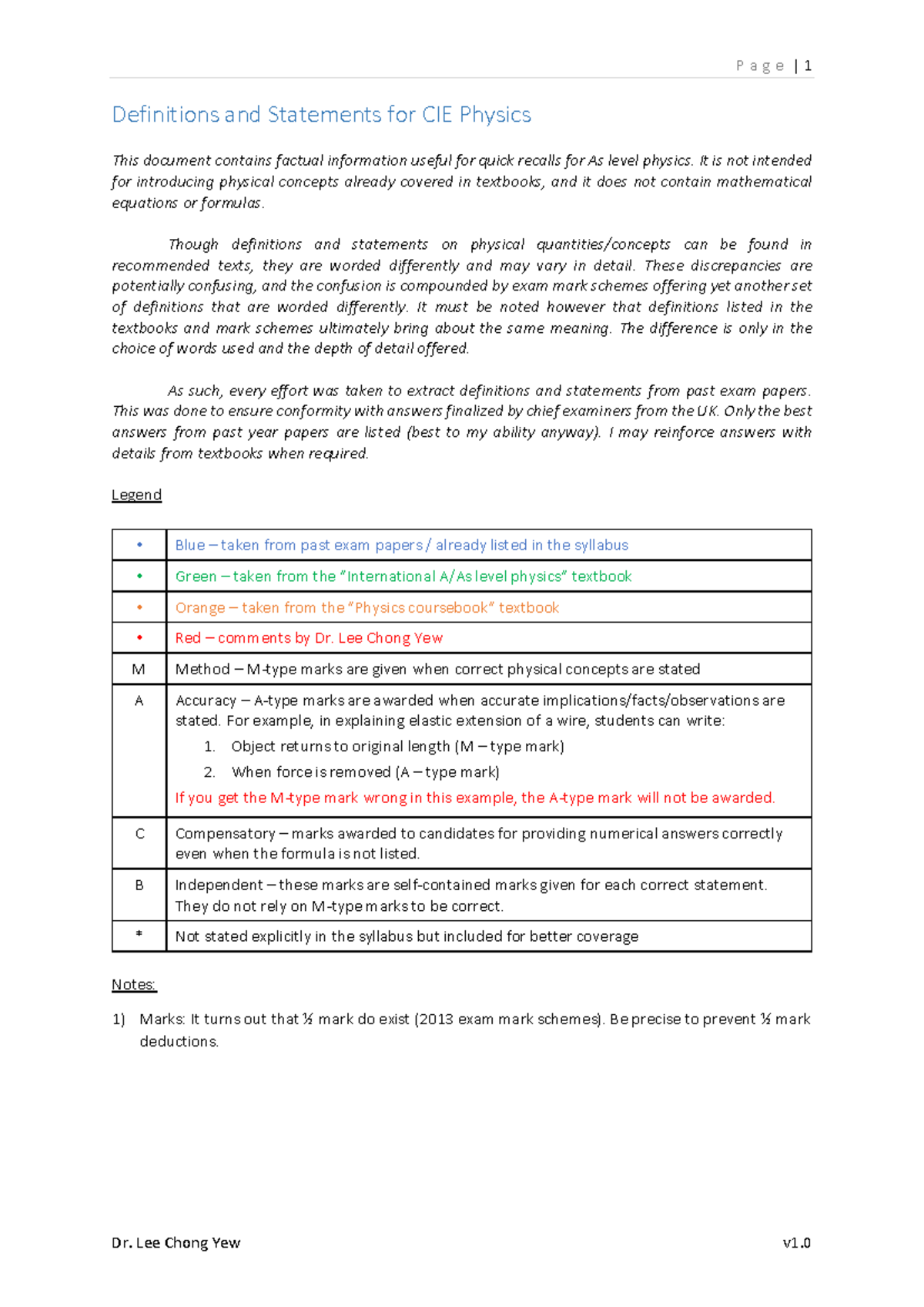CIE Physics 9702: Key Definitions and Statements for Quick Recall - Studocu