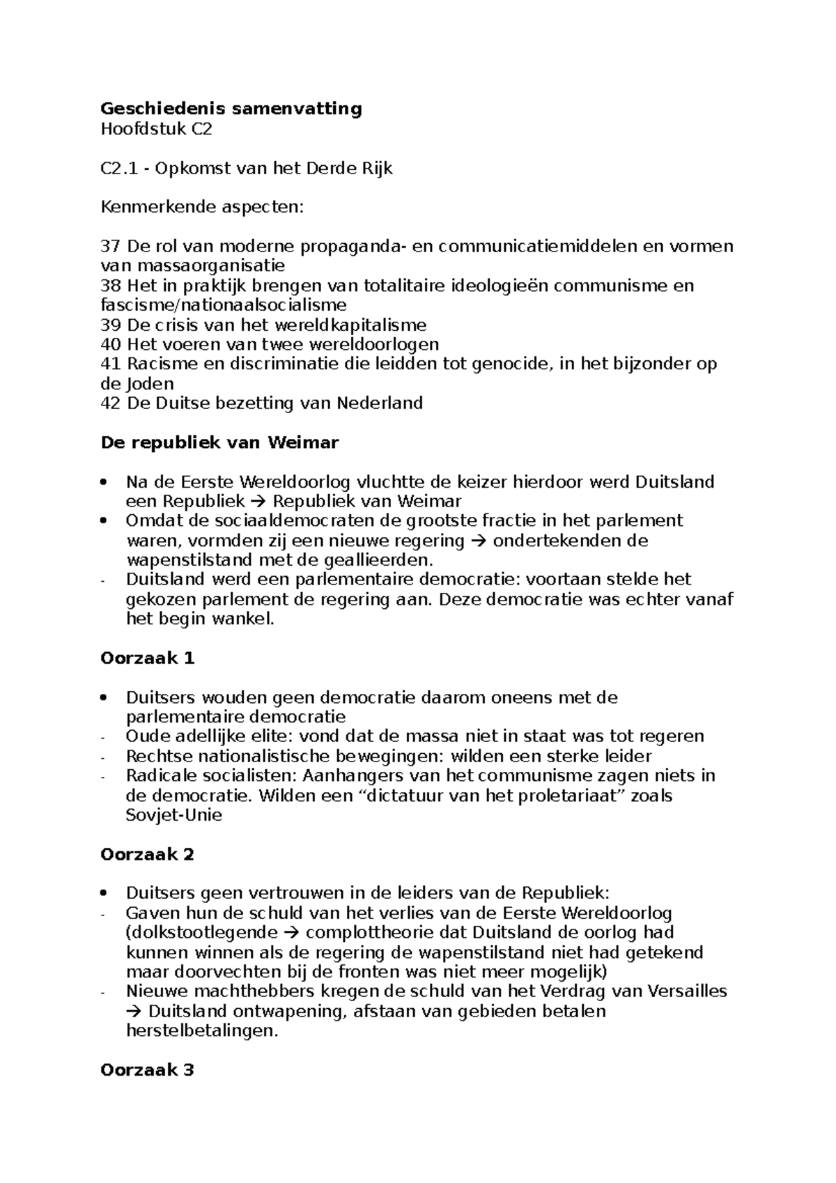 Geschiedenis Samenvatting C2: Het Derde Rijk en Duitsland na de Oorlog ...
