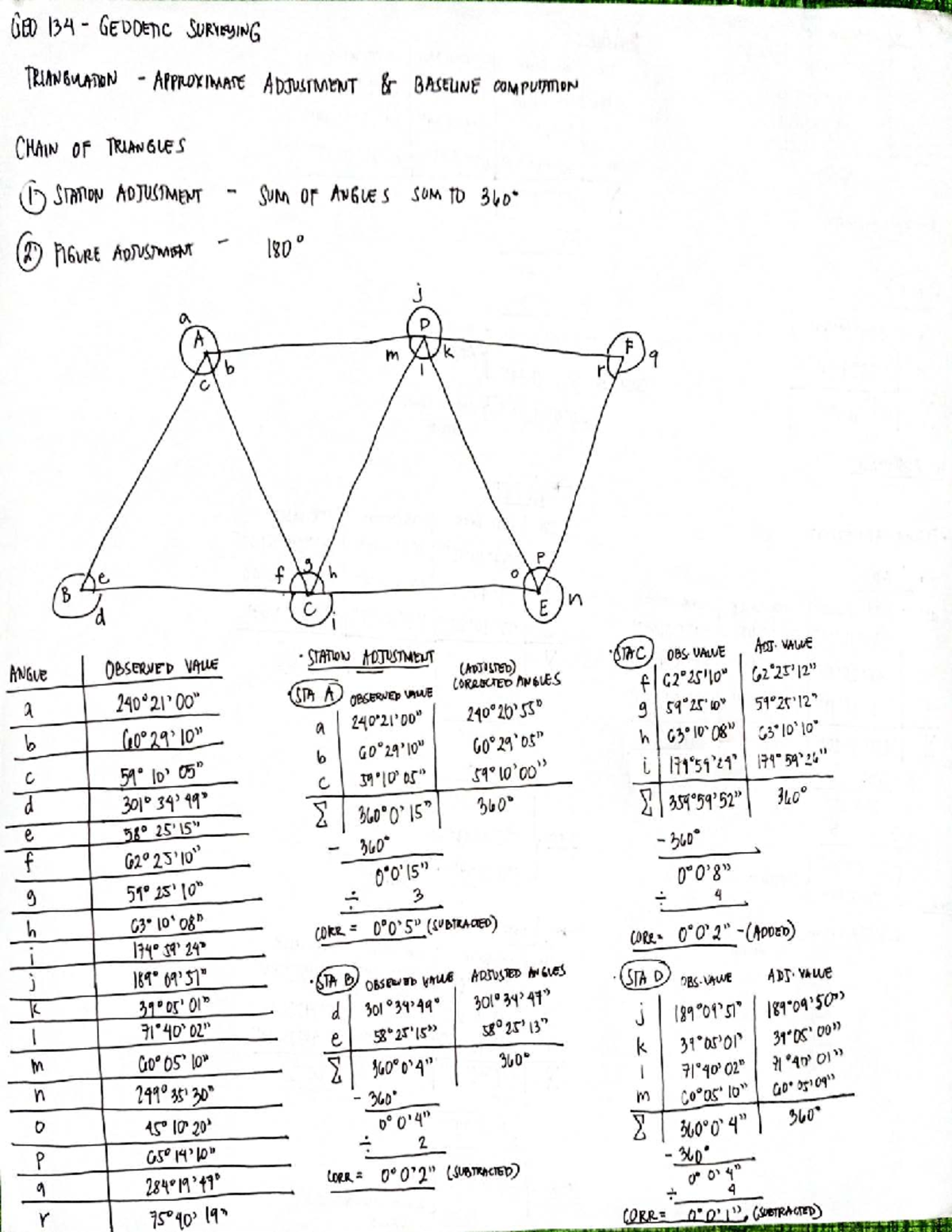 GEO 134 Surveying: Chain of Triangles & Baseline Computation - Studocu
