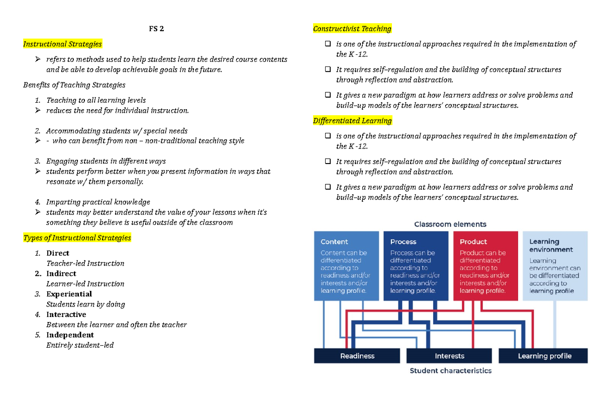 Field Study FS 2: Instructional Strategies for Effective Teaching - Studocu
