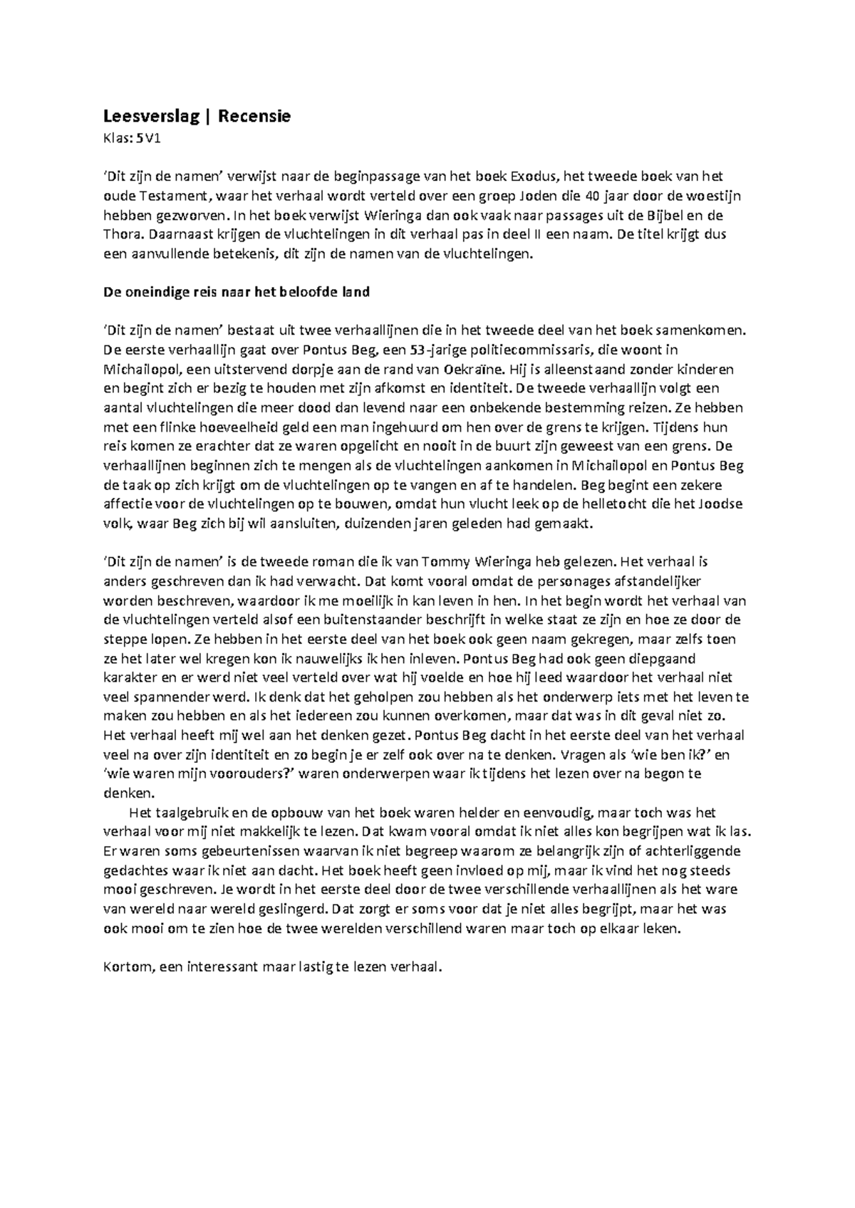 Nederlands Leesverslag: Recensie van 'Dit zijn de namen' (Klas 5V ...