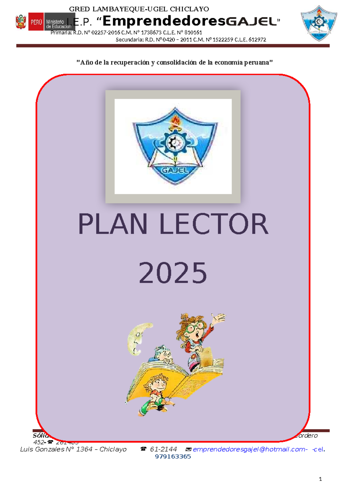 Plan Lector Primaria 2025: Estrategias para Fomentar la Lectura - Studocu
