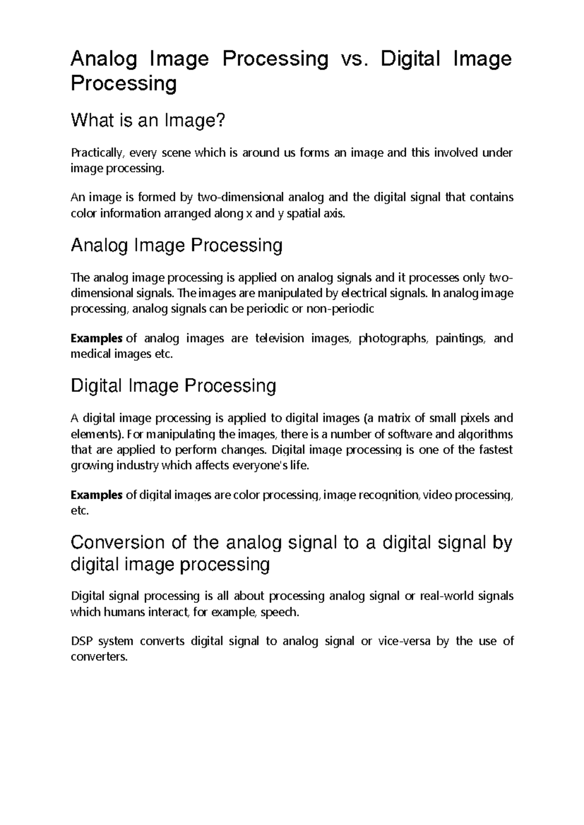 Differences Between Analog and Digital Image Processing: A Comparative Study - Studocu