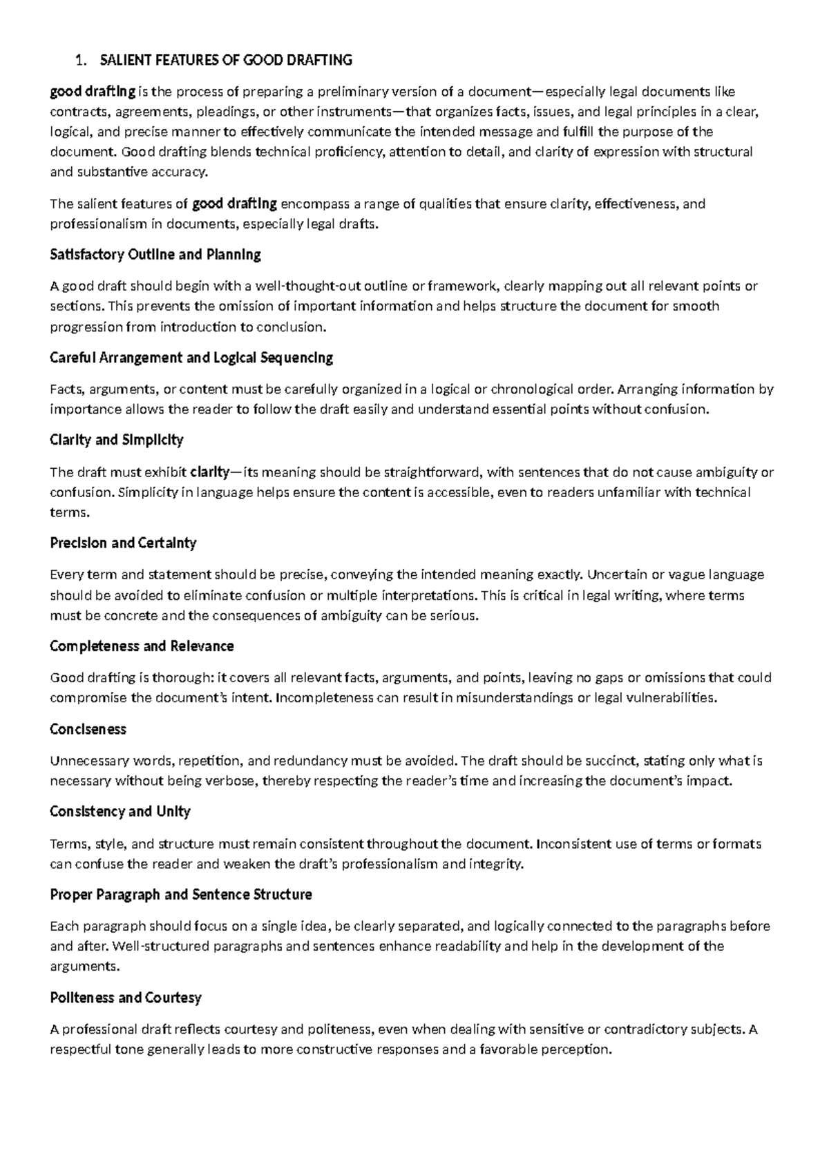Salient Features of Good Drafting: Key Principles and Practices - Studocu