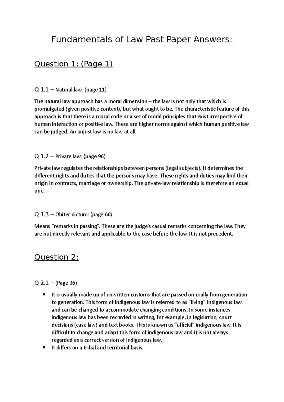 Exam, answers - Fundamentals of Law Past Paper Answers: Question 1 ...