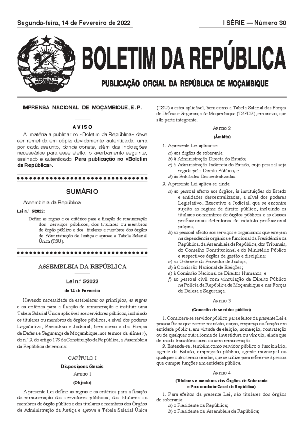 TSU Lei n.º 5/2022: Tabela Salarial Única e Remuneração Pública - Studocu