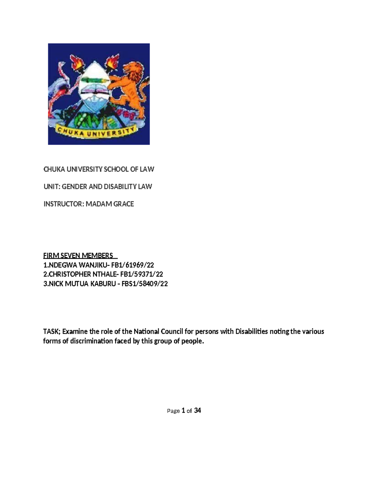 BLAW 327 - GRP 7: Examining the Role of NCPWD in Disability Rights ...