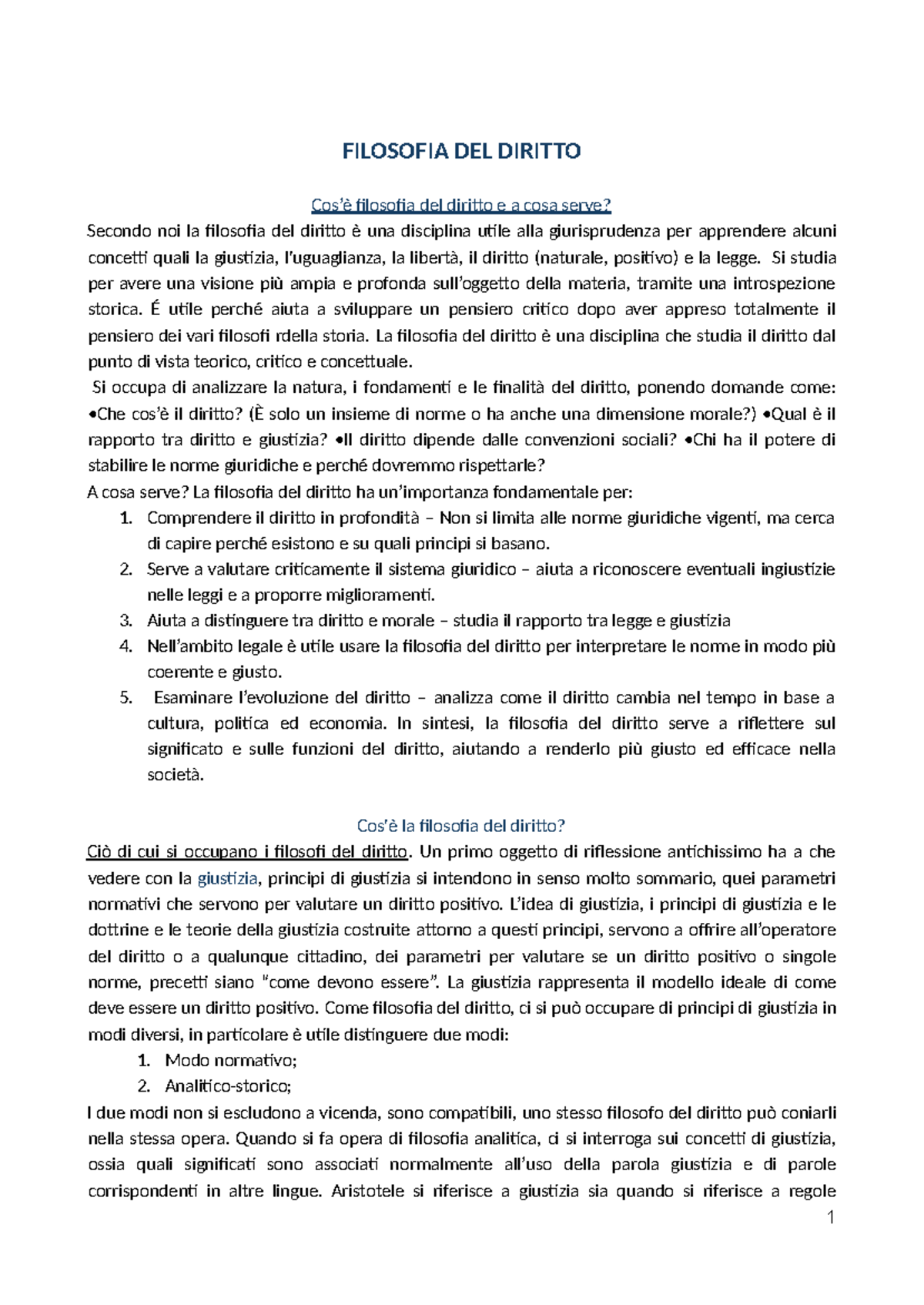 FILOSOFIA DEL DIRITTO: Utilità e Principi Fondamentali - Studocu
