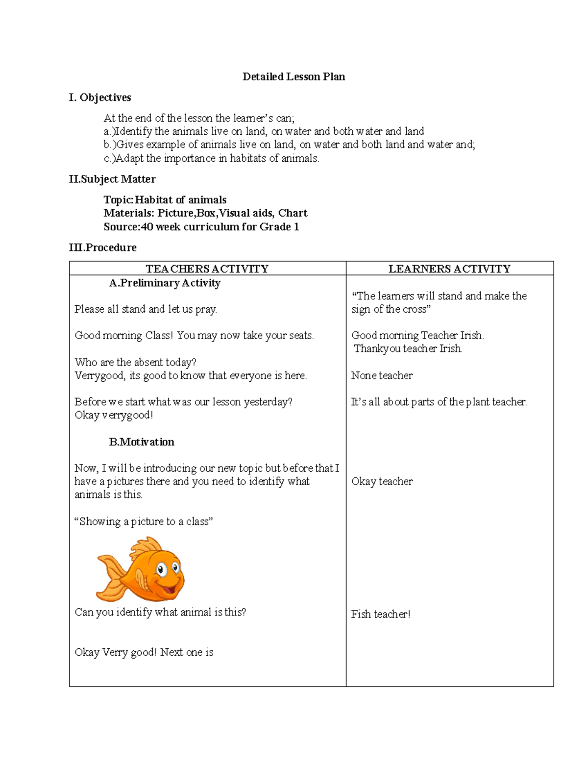 4AS Lesson Plan: Exploring Animal Habitats in Grade 1 - Studocu