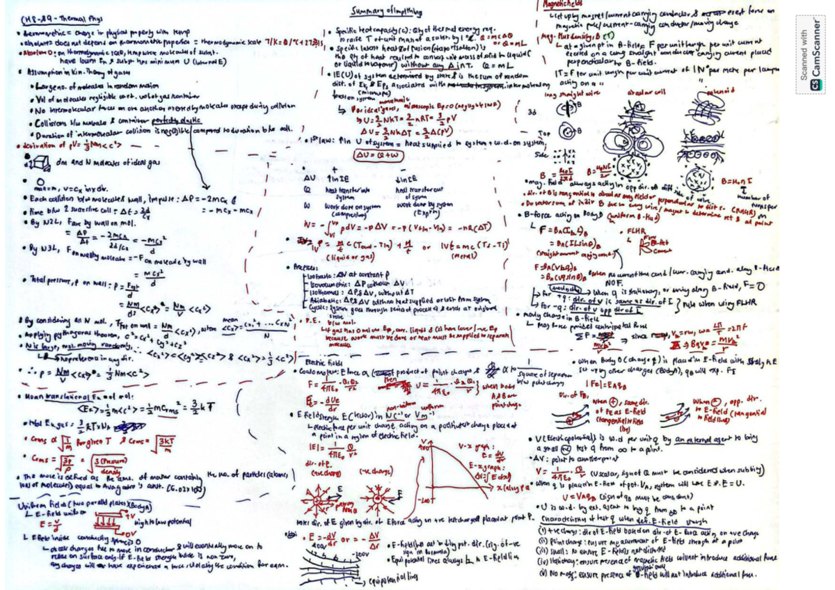 Summary of PHYS 3A: Magnetic Fields and Thermodynamics Concepts - Studocu