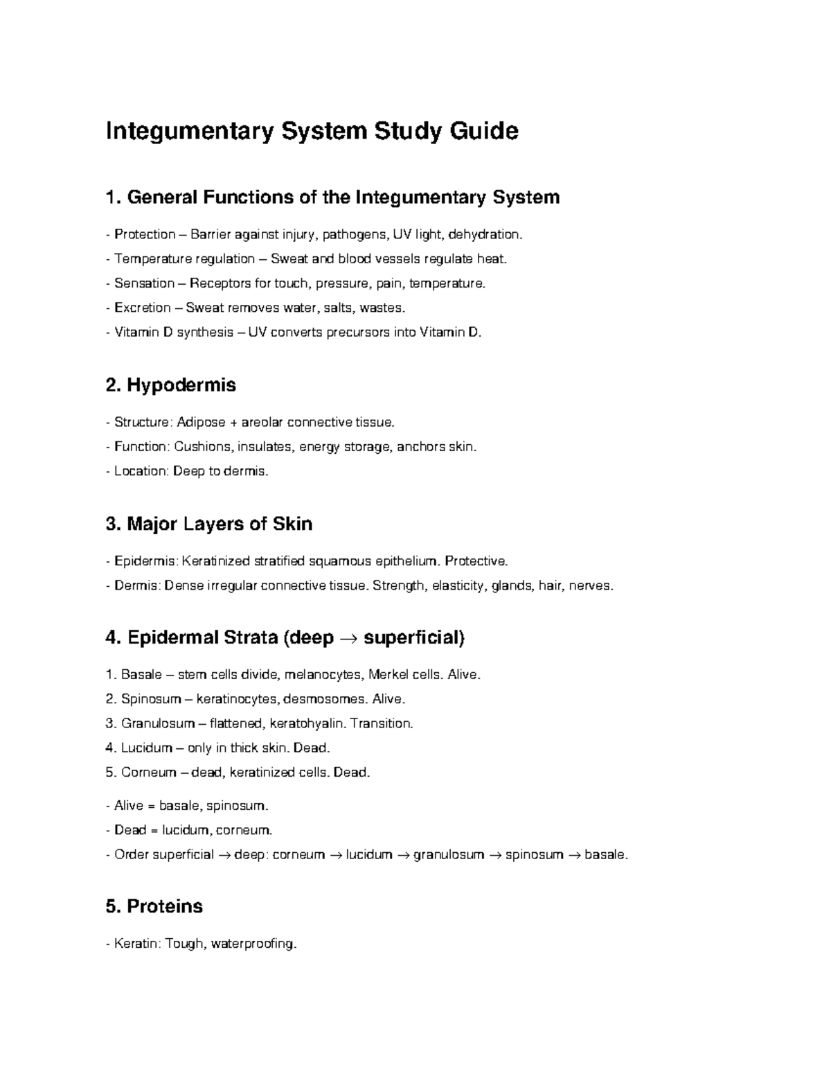 Integumentary System Study Guide (BIO101) - Key Functions & Structures - Studocu