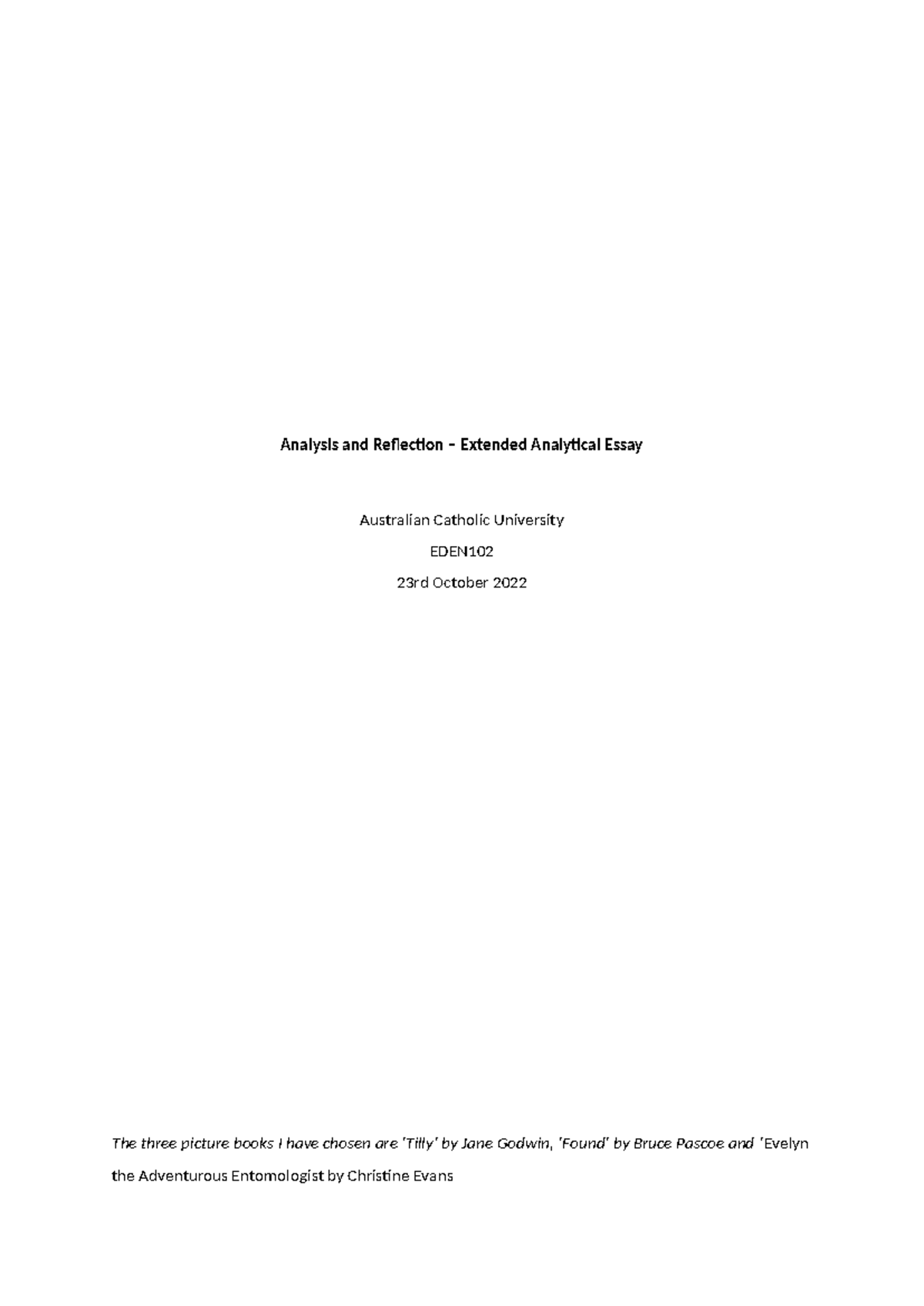 EDEN102 Final Assignment: Analyzing Children's Picture Books - Studocu