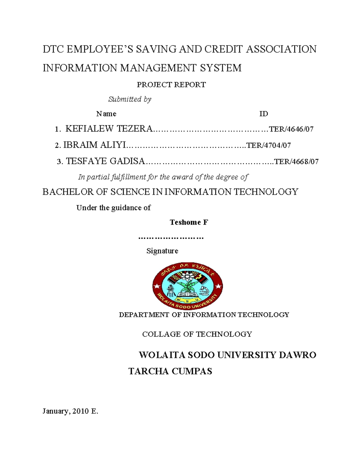 DTC BSc IT Project Report: Web-Based Saving & Credit System - Studocu