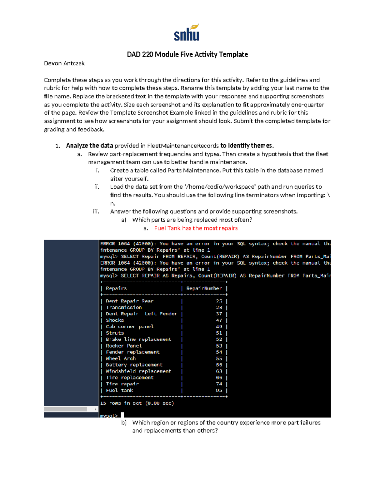 Antczak DAD 220 Module Five Activity - DAD 220 Module Five Activity ...