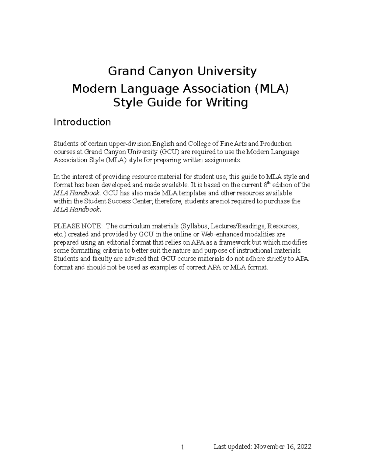 MLA Style Guide for GCU Students: Formatting & Citation Tips - Studocu