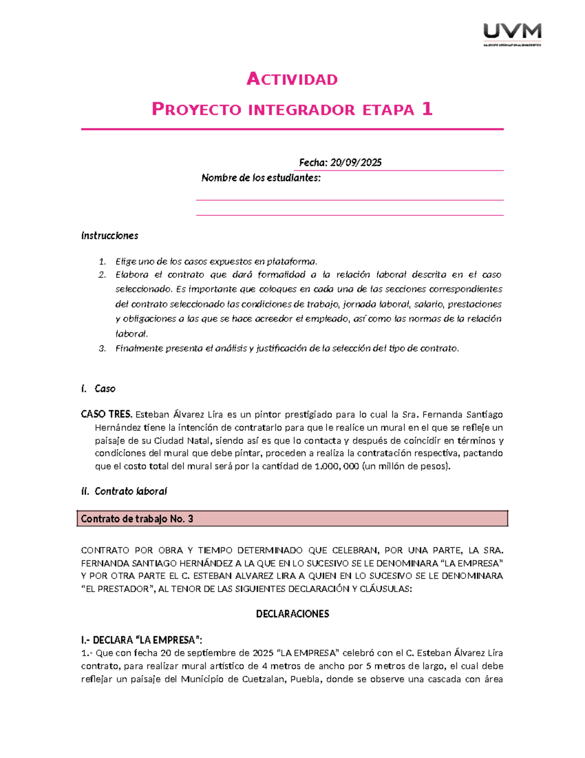 Proyecto Integrador Etapa 1: Contrato Laboral y Análisis - A3 Derecho Individual - Studocu