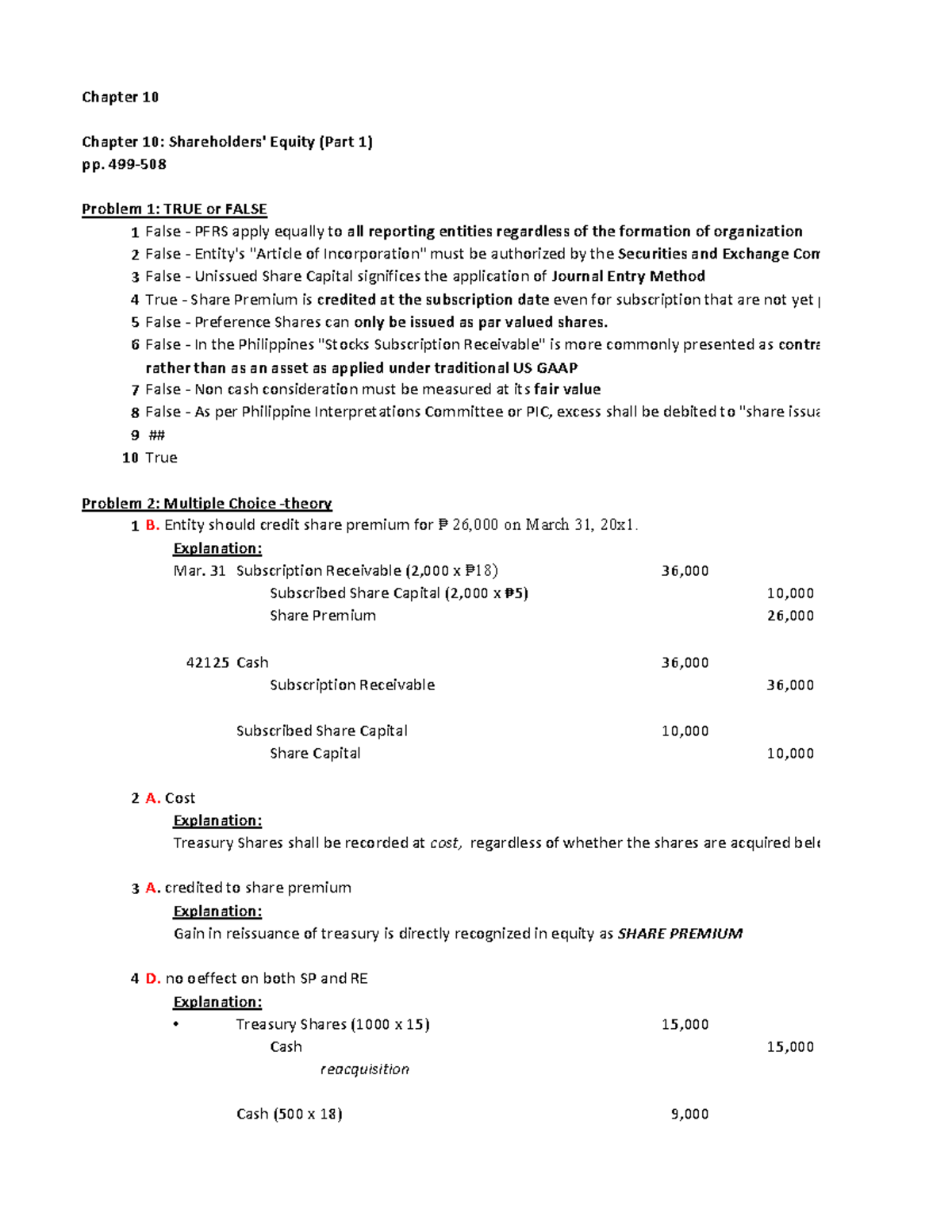 IA2 - Shareholders' Equity Analysis and Solutions (Chapter 10) - Studocu