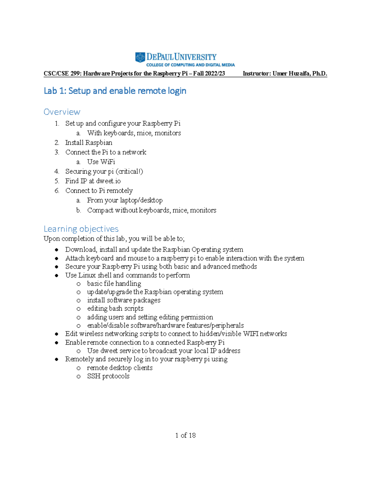CSC/CSE 299: Lab 1 - Raspberry Pi Remote Login & Configuration Guide ...