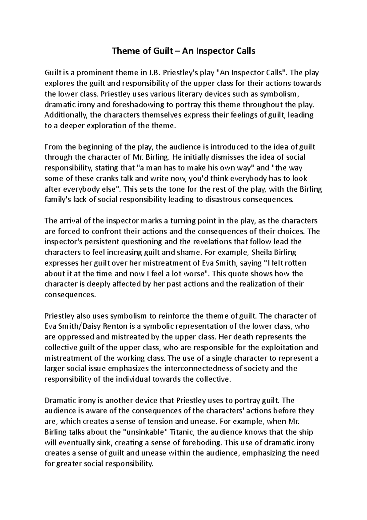 Guilt and Responsibility in An Inspector Calls: A Thematic Analysis ...